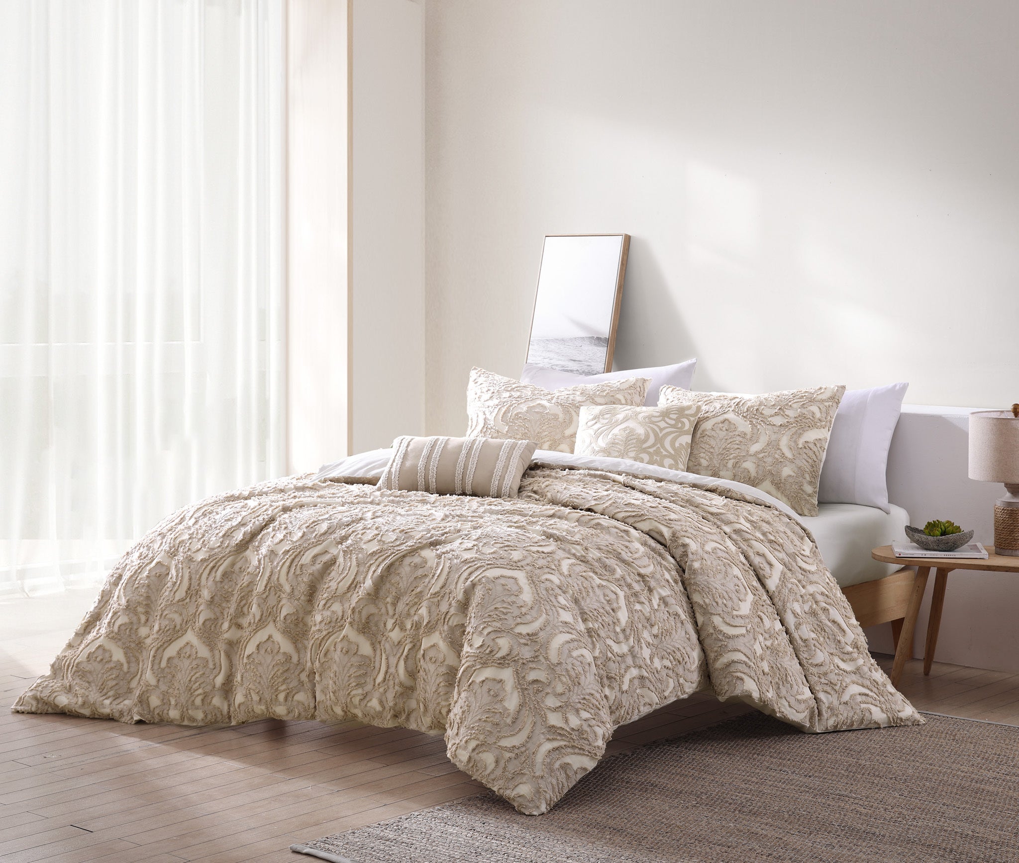 Rhea (Raima) Tan 5 pc Queen Comforter Set CAT F - Hallmart Collectibles