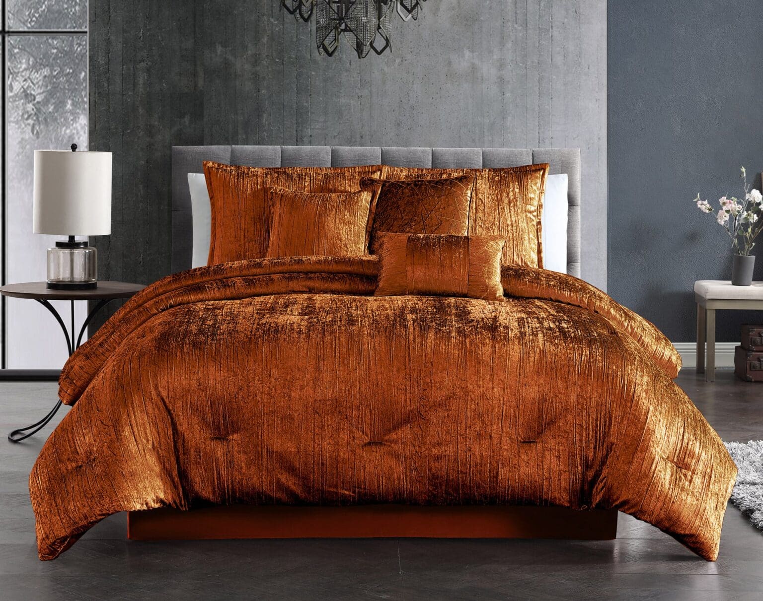 Taos 7 pc Velvet Comforter Queen Spice - Hallmart Collectibles